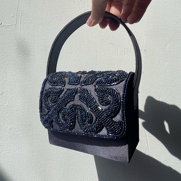 Vintage | Bags | Vintage Embroidered Beaded Mini Bag Navy Purse | Poshmark